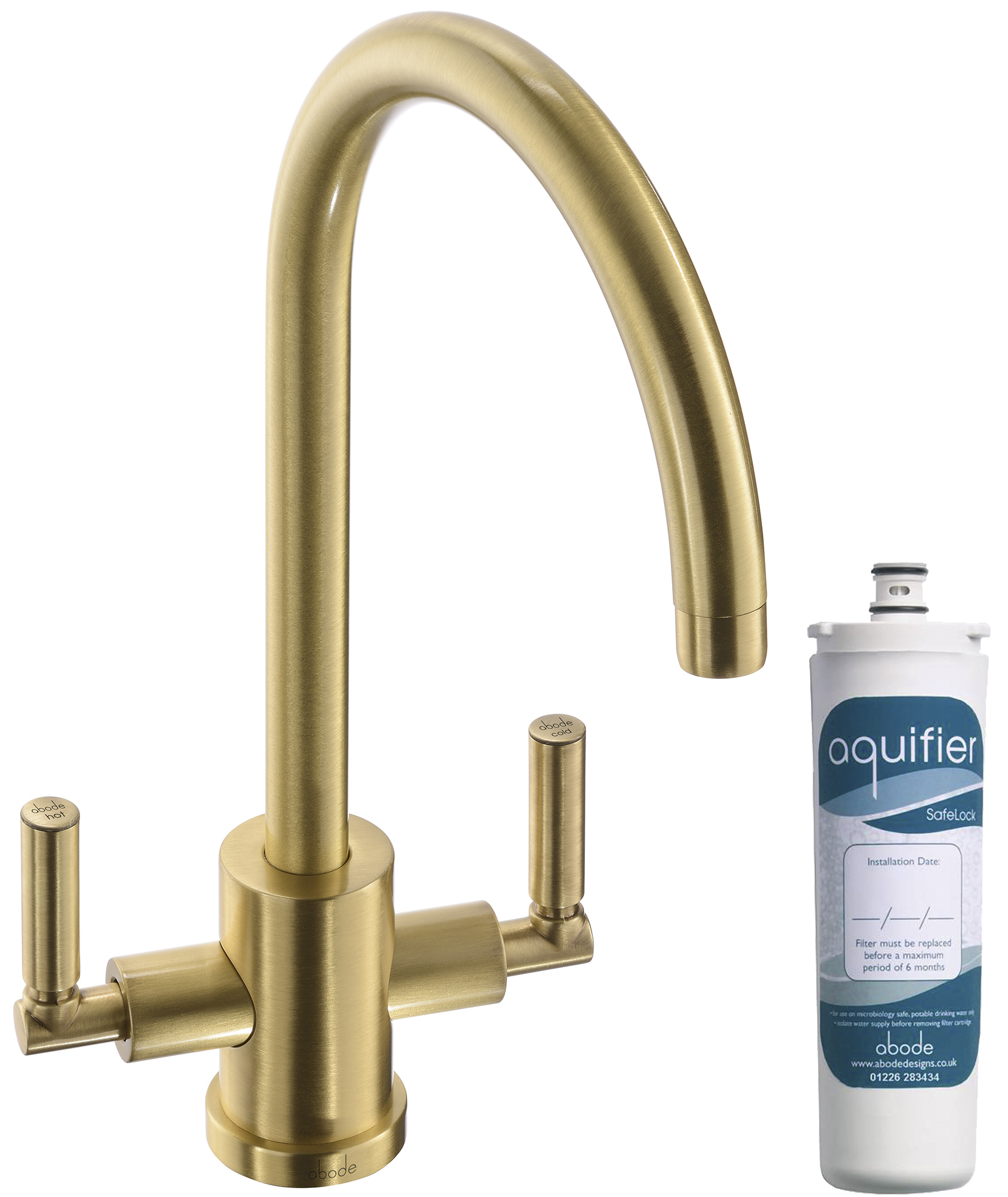 Abode Atlas Monobloc Aquifier Mixer Tap - Brushed Brass - Kensi Hope ...