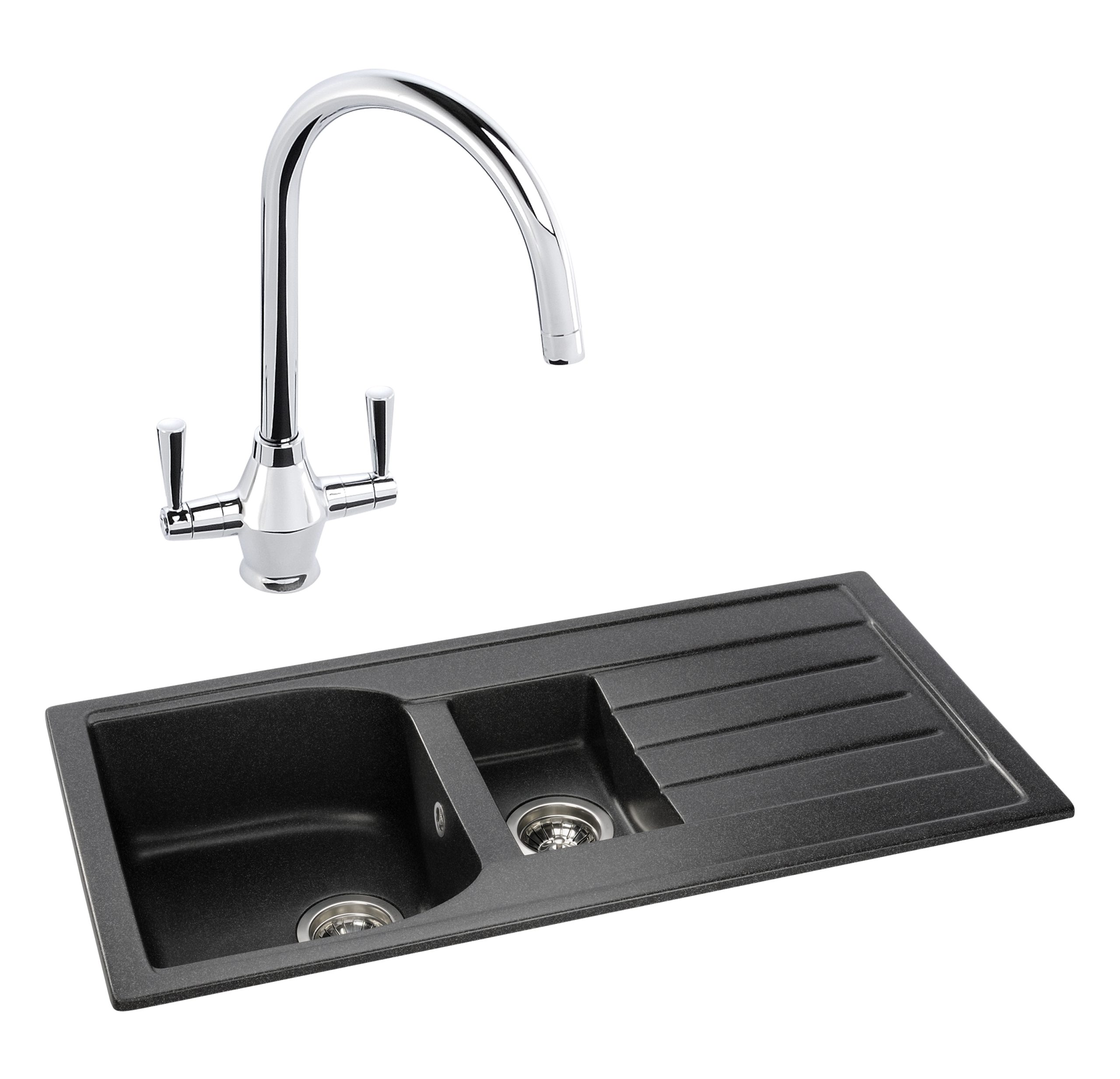Abode Oriel 1.5B Inset Black Granite Sink & Astral Tap Pack - Kensi ...